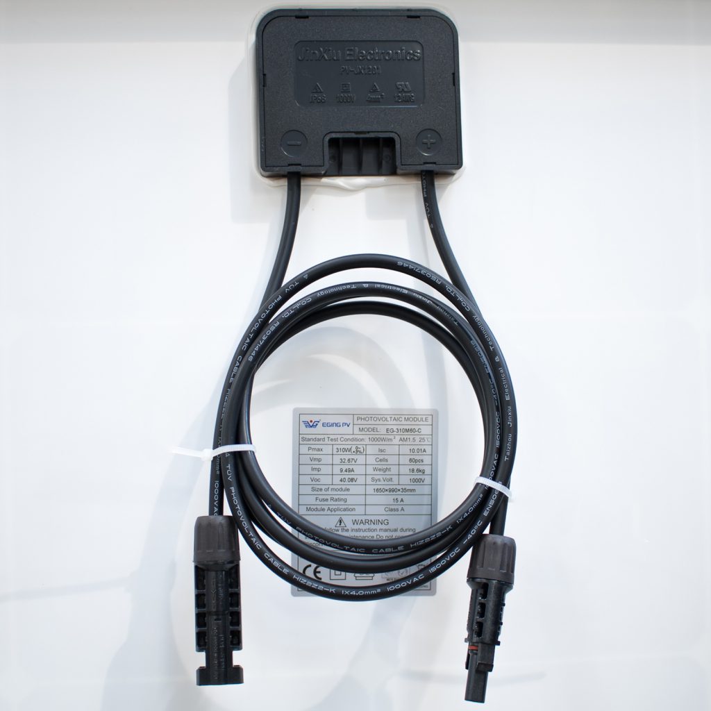 Junction-box-cable-MC4-Connector-on-310W-solar-panel - Voltacon Solar Blog